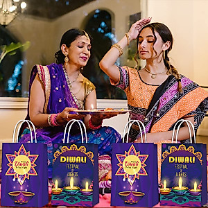 HABDJILTY 20 Pcs Happy Diwali Gift Bags,Festival of Lights Gifts Bags for Birthday Gift Packs Snacks Candy Bags Diwali Party Favor