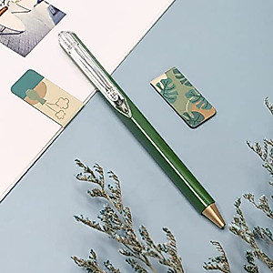 Buqoo Gel Pen and Magnetic Bookmark Set, Retractable Black Ink Ballpoint 0.5mm Writing Pen Magnetic Bookmarks Flags Tab for School Home Office, Green