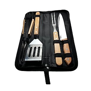 4-Piece Stainless Steel BBQ Grill Tools Set with Portable Case