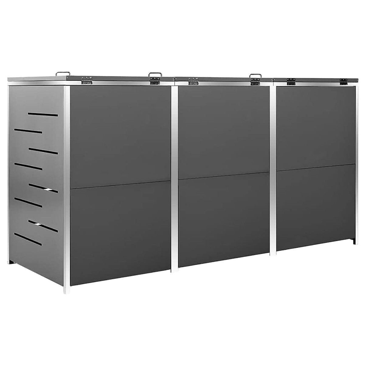 vidaXL Triple Wheelie Bin Shed - Stainless Steel Frame, Outside Bin Storage - Anthracite Colored, Galvanized Steel Panel, Spacious, Anti-Rust, Lockable
