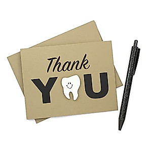 Tooth Thank You Card for Dentists | Handmade Dental Hygienist Greeting Notecard | Kraft Brown Single Card
