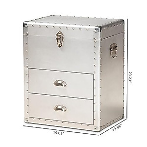 Baxton Studio Serge French Industrial Silver Metal 2-Drawer Accent Storage Chest