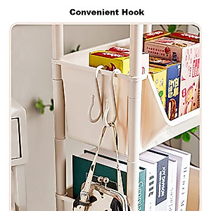 Item Shelf Bookshelf with Wheels, Large Storage Easy Assemble 3-Tier 4-Tier Shelf with Lockable Wheels Standing Strong Structure Movable Design for Family Room Students Office Working (4-Tier, A)