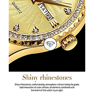 OLEVS Gold Watches for Men Diamond Luxury Wrist Watch Valentines Gifts Set Waterproof Stainless Steel Big Face Luminous Classic Casual Dress Day Date Calendar Analog Quartz Watch for Young Male