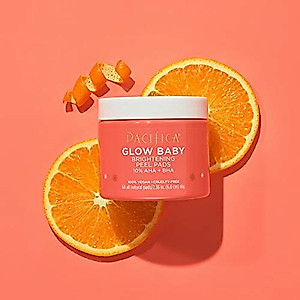 Pacifica Beauty, Glow Baby Brightening Peel Pads 10 Percent AHA And BHA, 60 Pc, Brightens And Exfoliates, For All Skin Types, Fragrance Free, Clean Skin Care, Vegan and Cruelty Free
