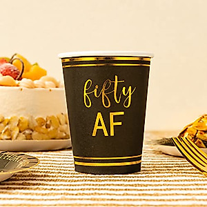 Crisky Black Gold Fifty Birthday Napkins Plates Cups Set for 50th Birthday Party Decorations Supplies, Disposable Tableware Set of 24 (9" Plates, 7" Plates, Luncheon Napkins, 9oz Cups)