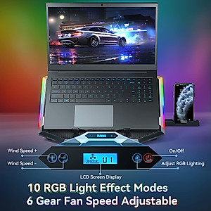 ICE COOREL Gaming Laptop Cooling Pad with 8 Cooling Fans, Laptop Fan Cooler Pad for 15-17.3 Inch, Notebook Cooler Stand with 6 Height Adjustable, RGB Cooling Pad with Two USB Port + Phone Stand