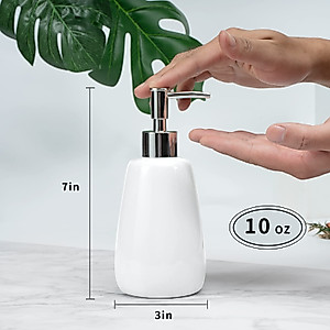 White Hand Soap Dispenser Ceramics Bottles with Elegant Pump Top Bathroom Empty Shampoo Bottles 10oz/300ml