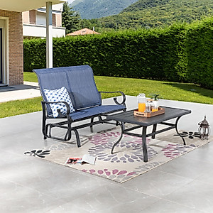 LOKATSE HOME 2 Pieces Outdoor Furniture Set Bench Glider Chair Metal Loveseat with Coffee Table, Blue
