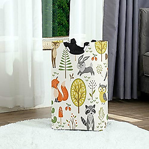Laundry Hamper Bucket Cute Woodland Animals Trees Mushrooms Berries Collapses Laundry Basket Washing Bin for Home Organizer Nursery Storage Baby Hamper Kids Room