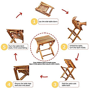 TIMBERHOLM Pack of 2 Folding Side Tables Outdoor for Patio, Small Folding Table, Outdoor Table Small, Teak Table Outdoor, Foldable Table, Small Patio Side Table, Natural (Square)