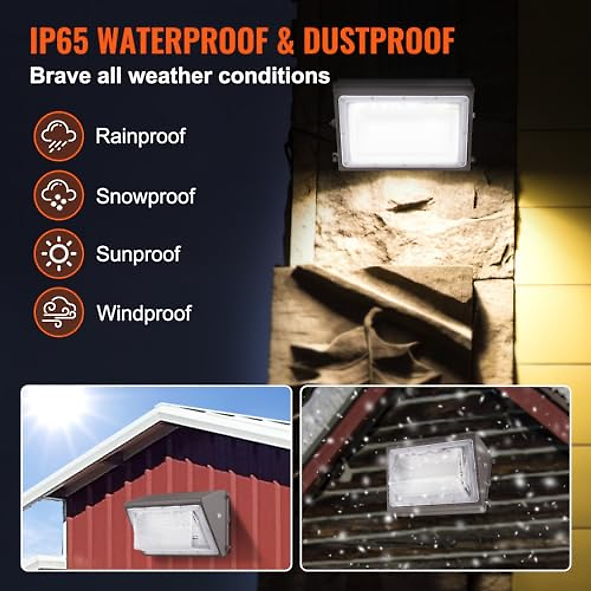 VEVOR 4PCs LED Wall Pack Lights, 120W 11000LM, 5000K Commercial Outdoor Lights Security Lighting Fixture, with Intelligent Light Sensing 240 LED Beads Energy Saving for Garages Yards, IP65 Waterproof