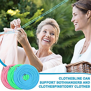 6 Pack Clothesline Windproof Clothesline 16.4 ft Windproof Clothes Drying Rope Blue Pink Green Adjustable Nylon Clothesline Hanging Portable Travel Clothesline for Indoor Outdoor Laundry Camping Home