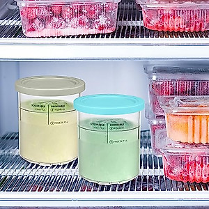 FIRJOY 24 oz. Containers | Extra Replacement Pints and Lids for Ninja Creami Deluxe - Compatible with NC501, NC500 Series (2 Pack - Grey, Blue)
