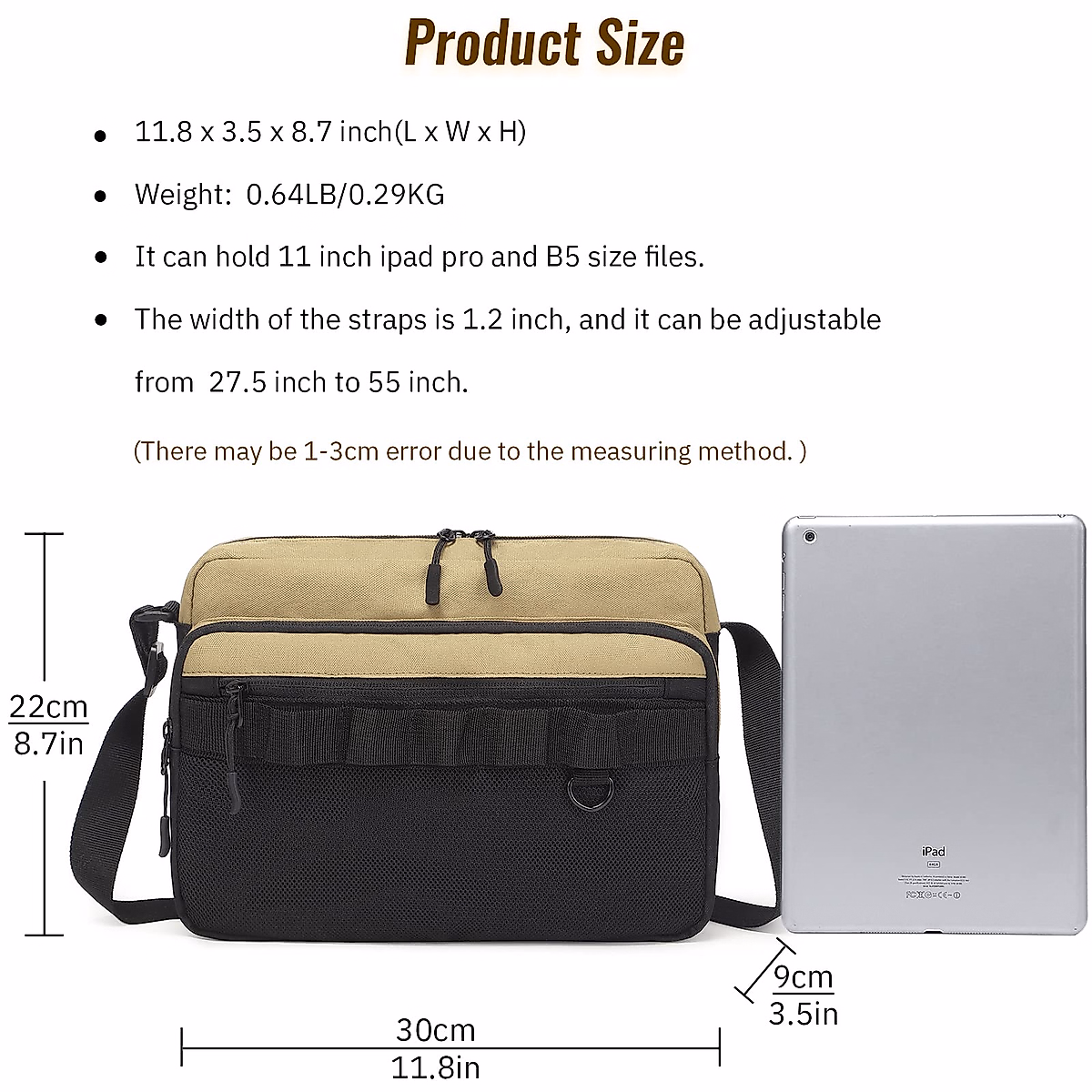El-fmly Messenger Bag for Men Women, Multi-pocket Crossbody Shoulder Bag for Daily Use, Outdoor, Sports, Travel (Kaki)