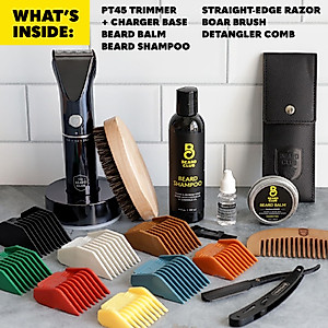 The Beard Club Mens Grooming Kit & PT45 Beard Trimmer for Men - Professional Cordless Electric Beard Hair & Moustache Trimmer, Straight Razor, Beard Shampoo, Balm, Beard Brush & Comb - Beard Kit Gift