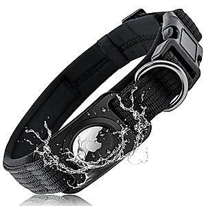 Waterproof Airtag Dog Collar, SANKALA Padded Apple Air Tag Dog Collar, Heavy Duty Dog Collar with AirTag Holder [Full Body Covered], Adjustable Air Tag Pet Collar for Small Medium Large Dogs, L