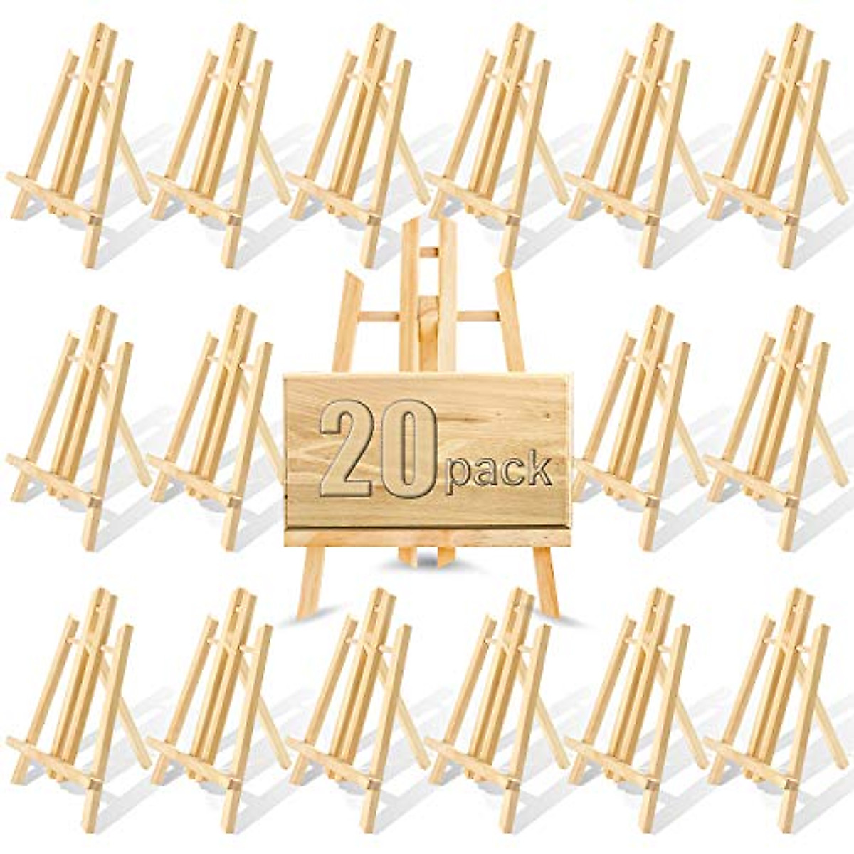 Wood Easels, Easel Stand for Painting Canvases, Art, and Crafts. (11.8 inch, 20 Pack), Tripod, Painting Party Easel, Kids Student Table School Desktop, Portable Canvas Photo Picture Sign Holder.