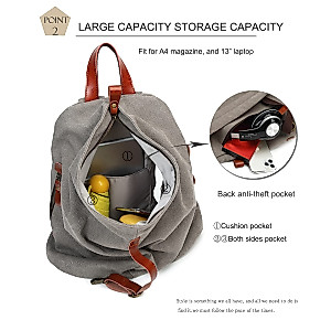 PAOIXEEL Canvas Vintage Backpack, Casual Daypack Outdoor Travel Rucksack Hiking Backpacks for Men and Women, Black