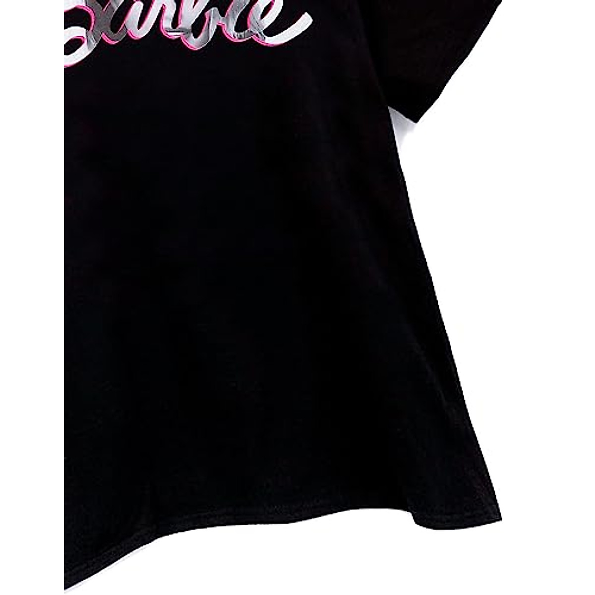 Barbie T-Shirt for Women | Ladies Doll Logo White Pink | Black Longline Relaxed Design Top Clothes Medium
