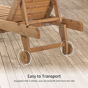 Outsunny Chaise Lounge Chair Outdoor Wooden Pool Lounge Chair with 3-Level Adjustable Backrest, Built-in Table and Rolling Wheels, Sun Tanning Chair for Beach Poolside Sunbathing, Brown Red