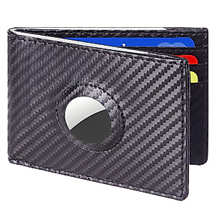 Hawanik Mens Bifold Wallet For AirTag, Slim RFID Blocking Wallet with Built-in Holder for AirTag Carbon Fiber Texture