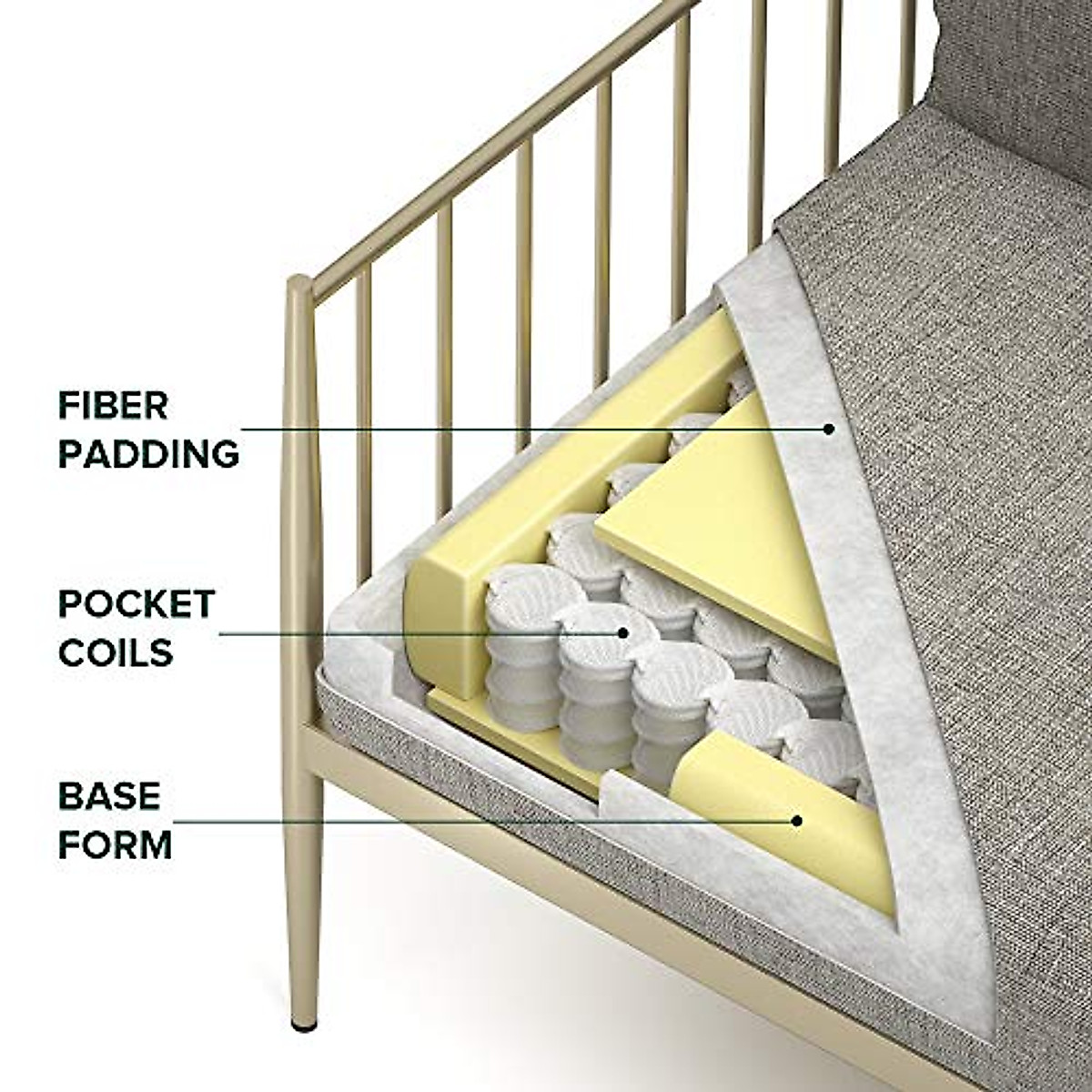 ZINUS Janelle Gold Metal Loveseat / Steel Framework with Upholstered Cushions / Easy Assembly