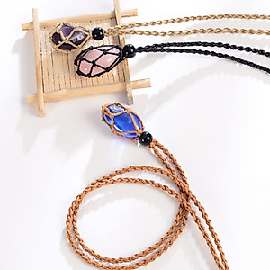 7 Crystal Tumbled Stones Set 3 Piece Empty Necklace Cord Pendant Stone Holder Replacement Hand-Woven Necklace Cord with Adjustable