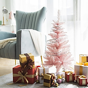 Senjie 3FT Mini Christmas Tree, 160 PVC Branch Tips, Cherry Blossom Pink, Battery Operated