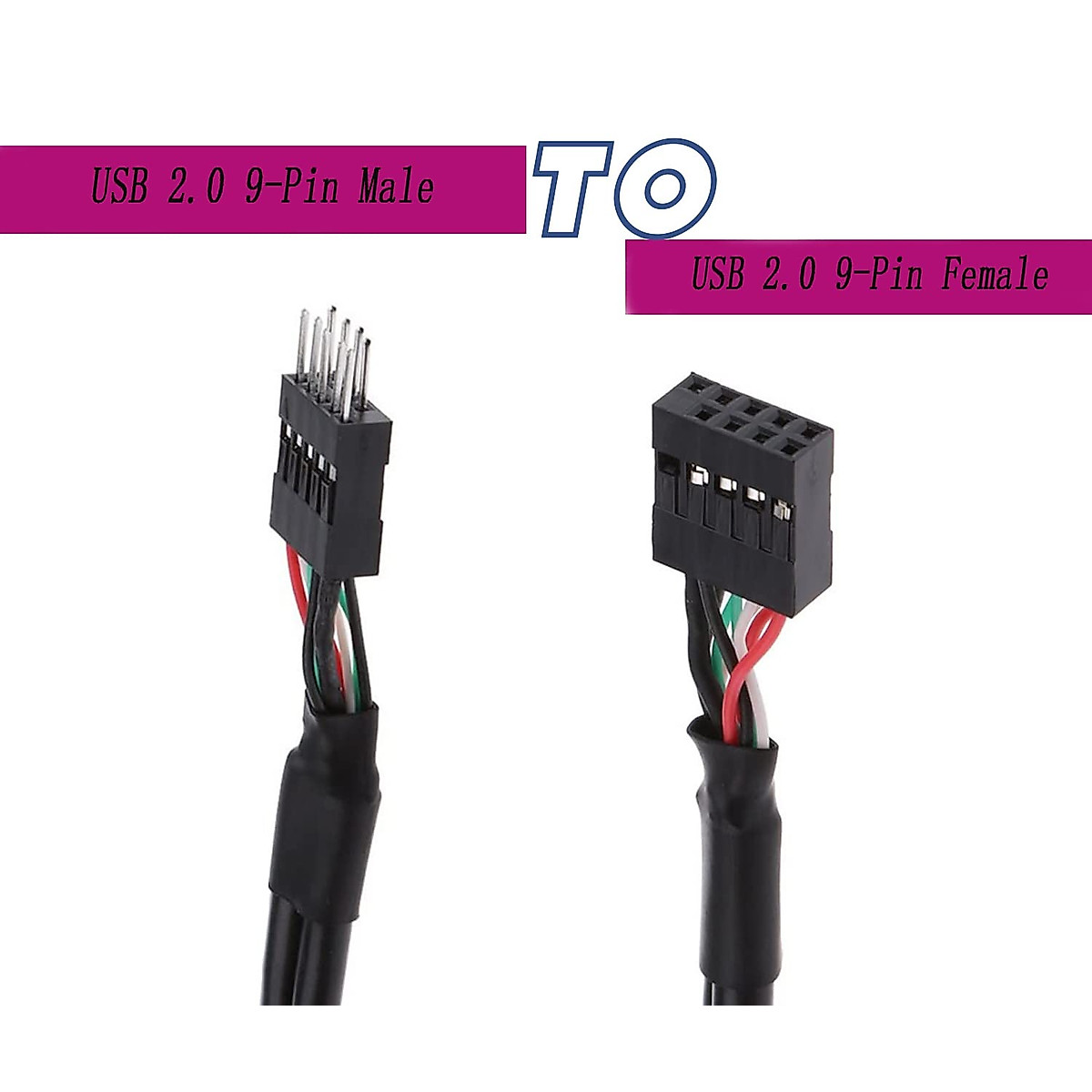 MEIRIYFA USB Header Extension Cable, USB 2.0 9-Pin Male to 9-Pin Female Internal Motherboard Header Cable for USB Ports, Expansion Cards and Motherboard Ports 20.3 inches（2 Pack