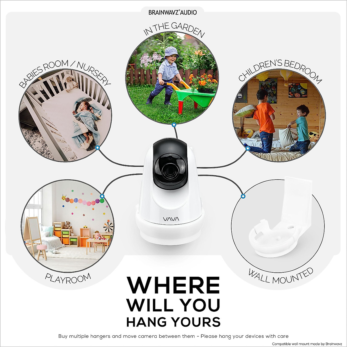 BRAINWAVZ Adheasive Wall Mount for VAVA Baby Monitor Camera (VA-IH006) Shelf - No Screws, Easy to Install, No Mess, Strong Mount Holder, White