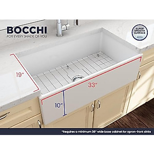 BOCCHI Contempo Farmhouse Apron Front Fireclay 33 in. Single Bowl Kitchen Sink with Protective Bottom Grid and Strainer in White