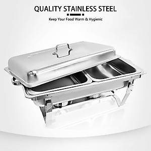 Jacgood Chafing Dish Buffet Set of 2, 8QT Rectangle Stainless Steel Food Warmer Kit with Lids Food Pans Bain Maries and Fuel Holders for Restaurant Catering Parties Weddings