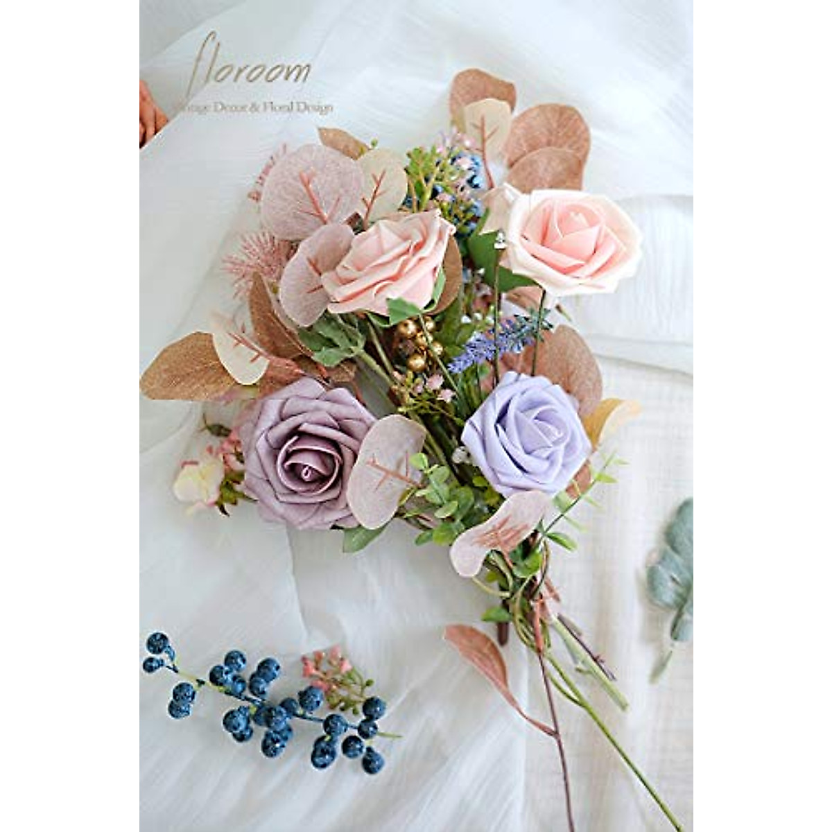 floroom Artificial Flowers 25pcs Real Looking Blush Foam Fake Roses with Stems for DIY Wedding Bouquets Bridal Shower Centerpieces Party Decorations