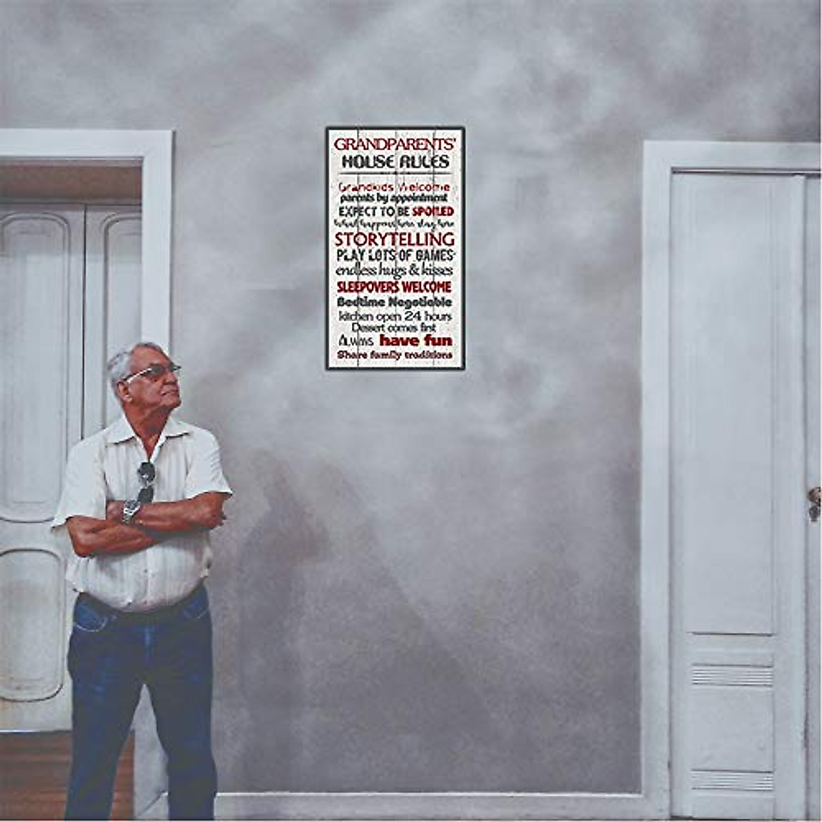 Calien Grandparents House Rules Gifts for Grandma and Grandpa Decorative Wall Art Sign Plaque 13.5 x 8 Inch