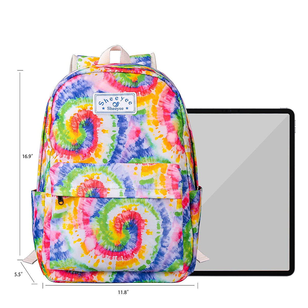 SHEEYEE Teen Girls School Backpack with Matching Lunch Box Pencil Case Marble Bookbag Laptop for Middle School (Blue-White)