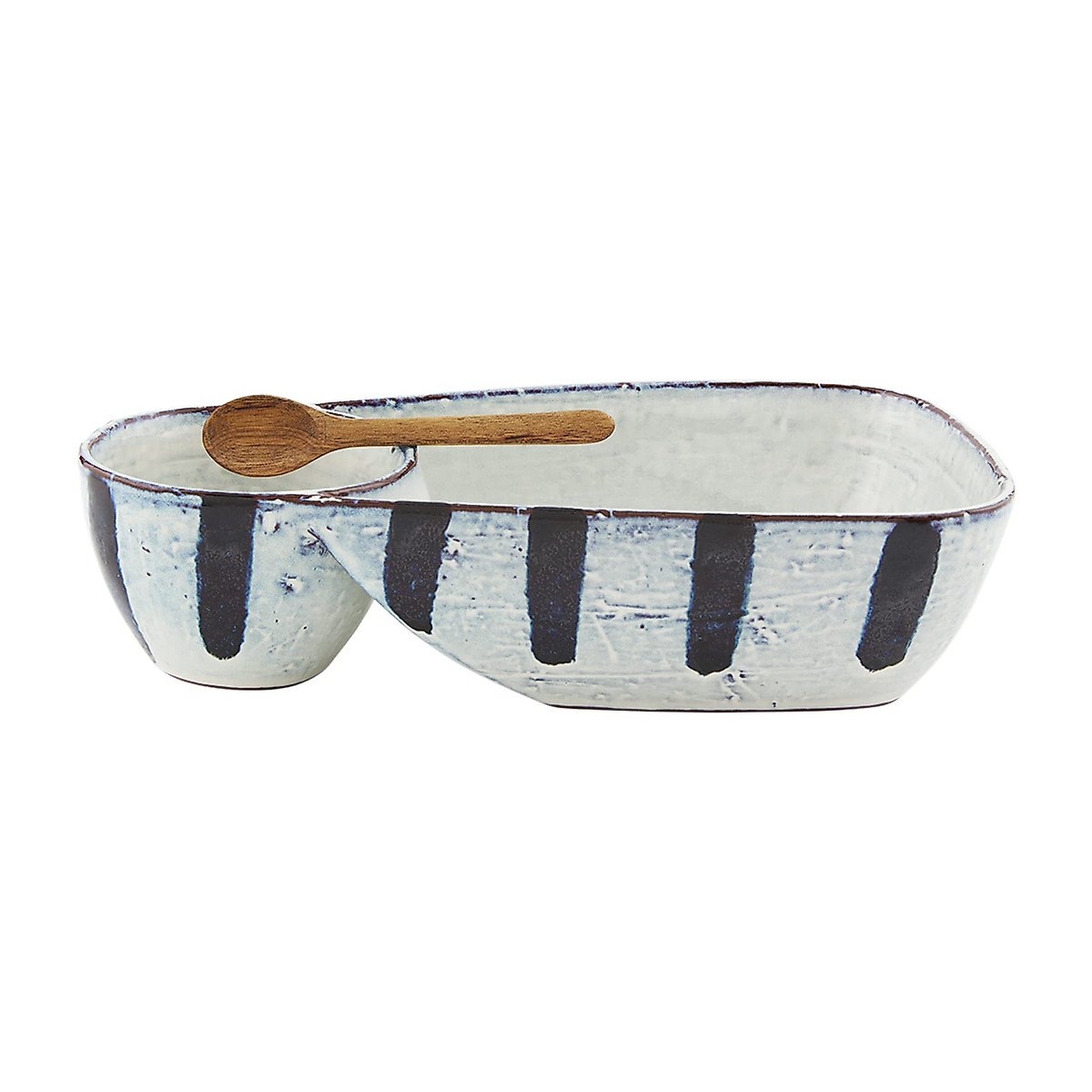 Mud Pie Reactive Chip And Dip Set, Black, dish 6 1/4" x 11" | spoon 5"