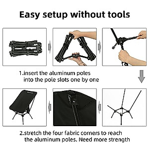 ROCK CLOUD 2 Pack Portable Compact Camping Chair Ultralight Folding Chairs Outdoor Lrage-Size for Camp Hiking Backpacking Lawn Beach Sports, Two-Heights Adjustable (Black-Large)