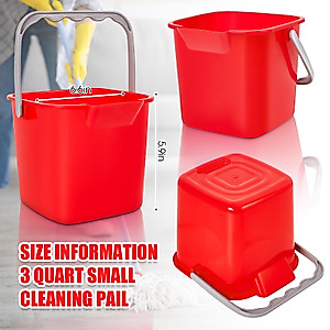 Irenare 8 Pcs Sanitizing Bucket 3 Quart Cleaning Bucket Small Detergent Square Bucket, Spout and Handle Plastic Utility Cleaning Pail for Kitchen Home Offices Commercial Use(Red)