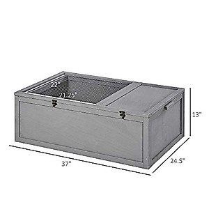 PawHut 37” Wooden Tortoise House Turtle Terrarium/Small Reptile Enclosure with Two Room Design, Grey
