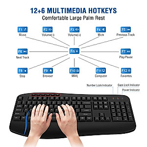 Wireless Keyboard Mouse Combo, EDJO 2.4G Full-Sized Large Wireless Keyboard with Comfortable Palm Rest and Optical Wireless Mouse for Windows, Mac OS PC/Desktops/Computer/Laptops