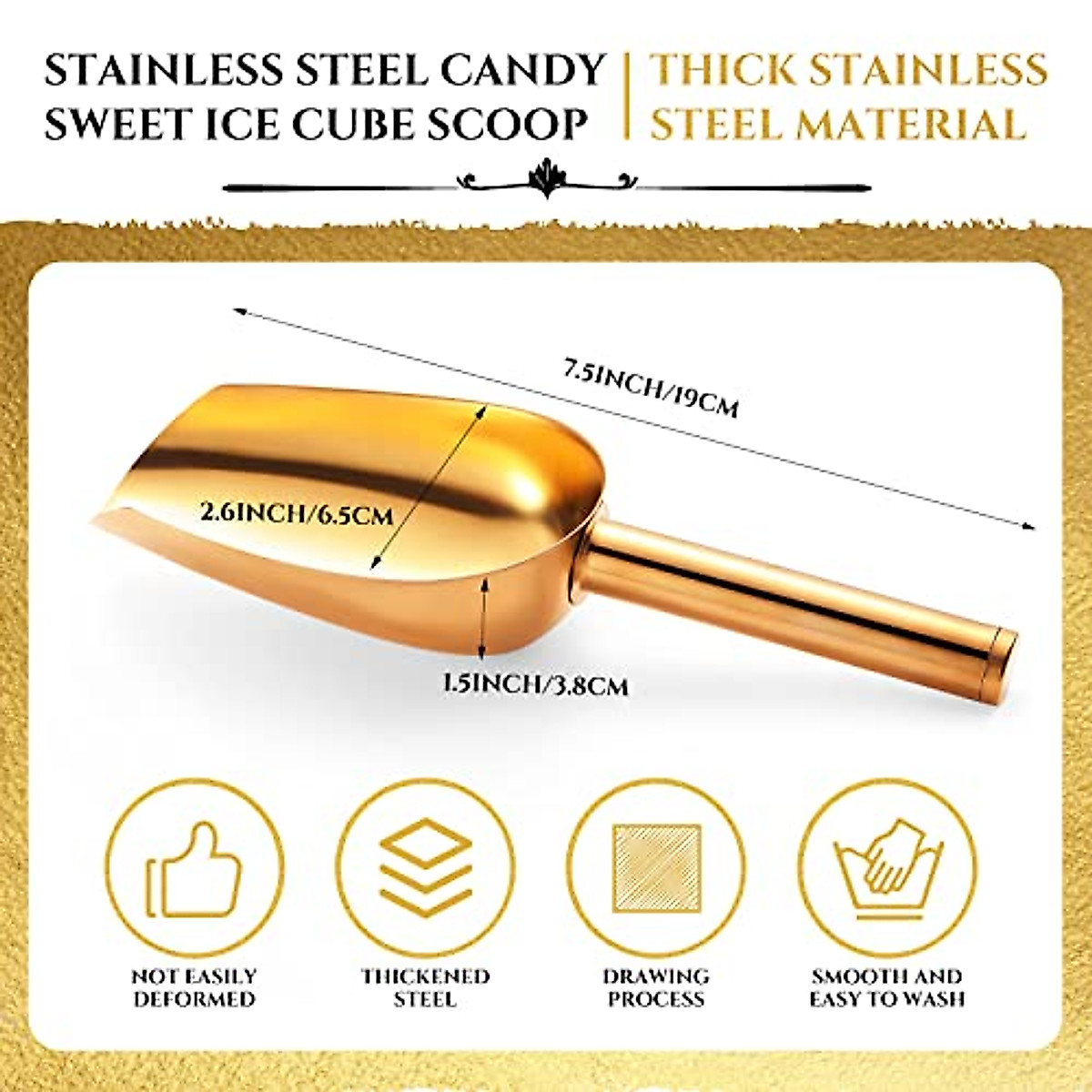 Roshtia 12 Pieces Gold Ice Scoops 5 oz Stainless Steel Mini Scoop Candy Scoops for Kitchen Dispenser Buffet Jars, Scooping Coffee Bean, Sugar, Flour, Spice