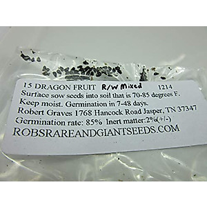 1214-Dragon Fruit, Mixed Red-White (Pitaya Blanca,roja) Seeds by Robsrareandgiantseeds UPC0764425788676 Non-GMO,Organic,Historic Plants, Bonsai, Tropical Fruit,Cactus, Betacyanins Package of 15 Seeds