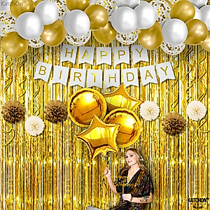 KatchOn, Gold Birthday Decorations Set - Pack of 45 | Gold Fringe Backdrop, Gold Happy Birthday Banner for Golden Birthday Party Decorations | Gold Happy Birthday Decorations | Gold Party Decorations