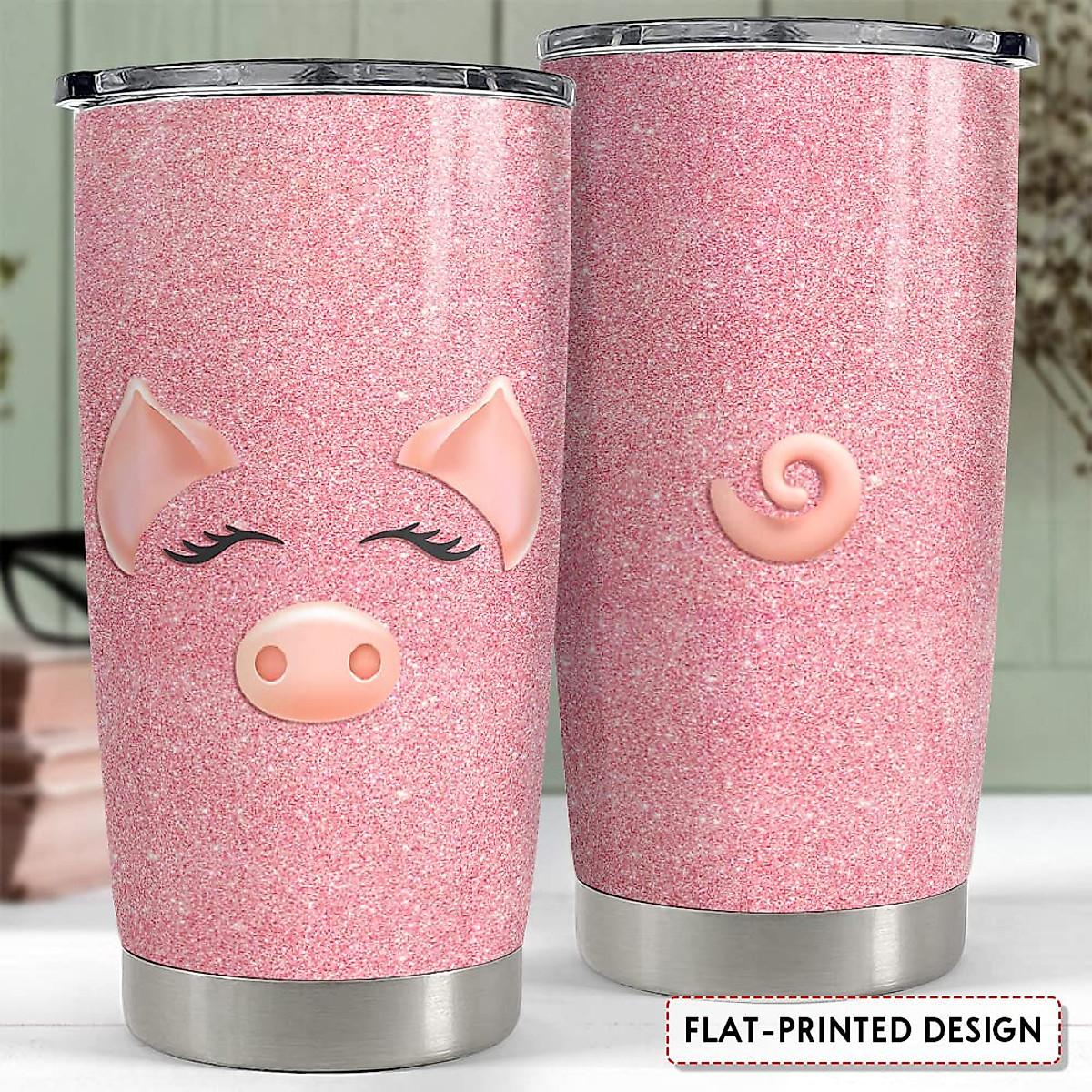 SANDJEST Pig Tumbler Glitter 20oz Tumblers with Lid Gift for Women Girl Daughter Sister Animal Lovers Christmas Birthday