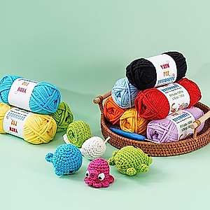 Crochet and Knitting Yarn for Beginners 3x1.76oz Yarn for Crocheting with Easy-to-See Stitches Chunky Cotton-Nylon Blend Easy Yarn Kit for Beginner Crocheting Set 262 Yards, Yellow&White&Orange