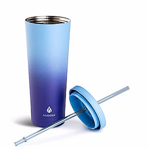 Manna Chilly Double-wall Vacuum Insulated Stainless Steel Tumbler with Splash-proof Lid and Reusable Tritan Straw - 24 Oz - Purple Ombre