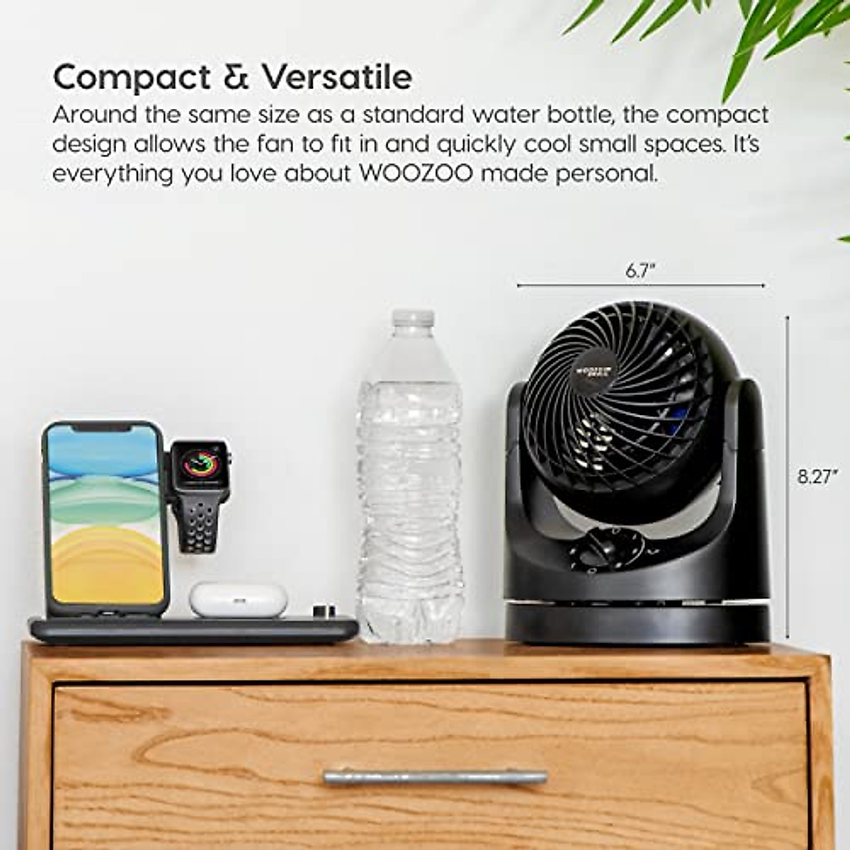 IRIS USA WOOZOO Fan, Small Oscillating Desk Fan, Table Air Circulator, 3 Speeds, 32ft Max Air Distance, Mini Fan 8 Inches, 112° Adjustable Tilt, 27.5 db Low Noise, Pink