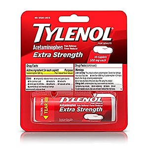 Tylenol, Extra Strength Caplets with 500 mg Acetaminophen Pain Reliever Fever Reducer ct, Multicolor, 10 Count
