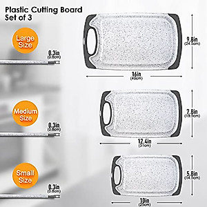 ZNM Cutting Board Set, Plastic Chopping Board with Juice Groove & Easy-Grip Handles, Set of 3 Cutting Boards for Kitchen, Dishwasher Safe - Multiple Sizes, Send Knife
